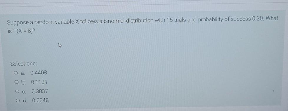 Solved Suppose a random variable X follows a binomial | Chegg.com