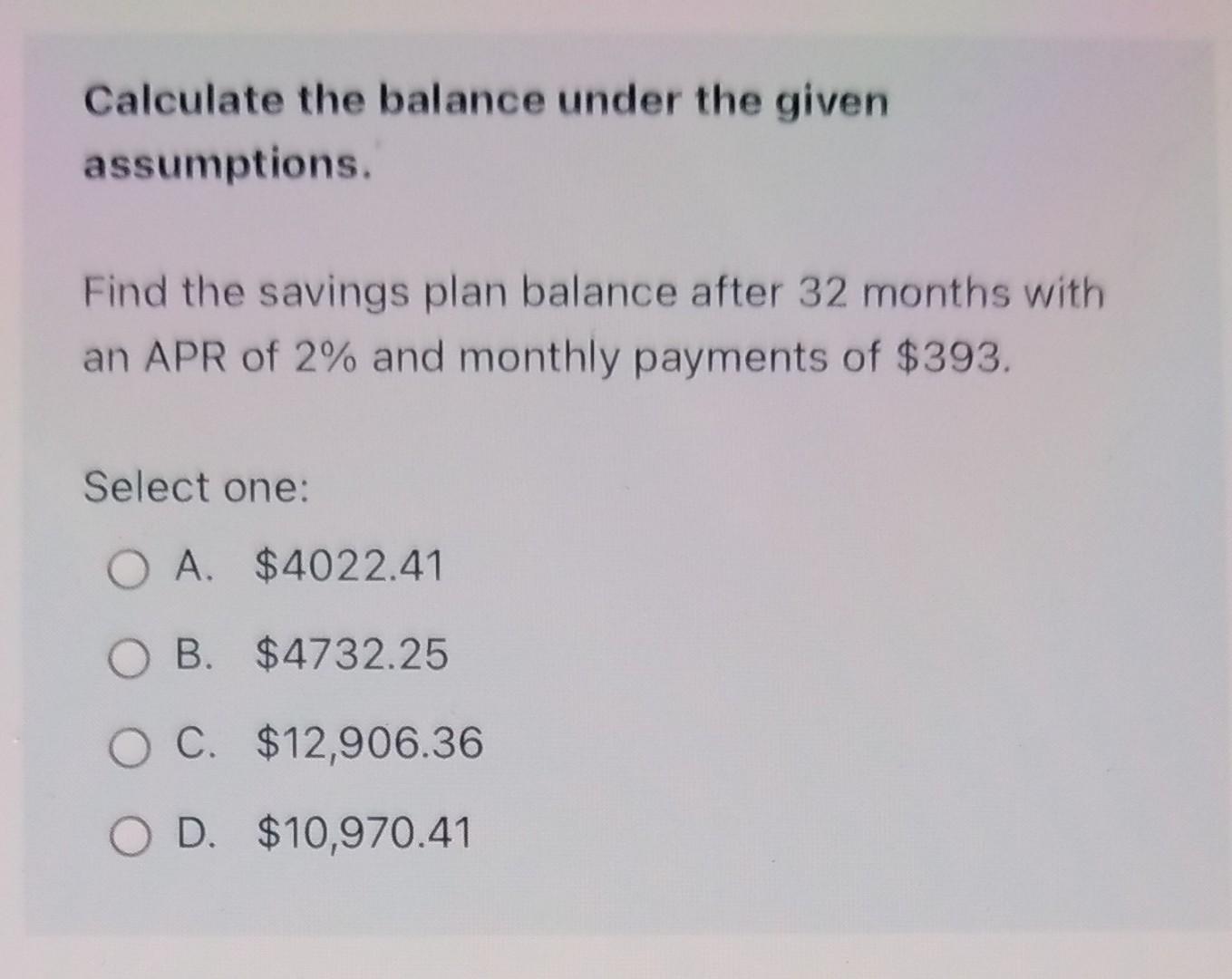 Solved Calculate the balance under the given assumptions. | Chegg.com