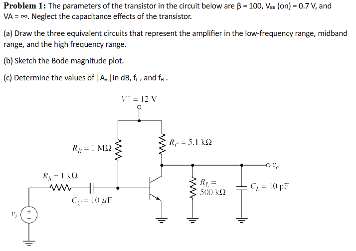 Solved Problem 1: The parameters of ﻿the transistor in ﻿the | Chegg.com