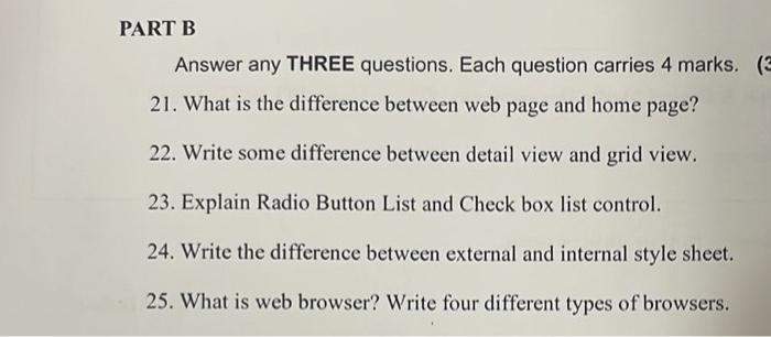 Solved PART B Answer any THREE questions. Each question | Chegg.com