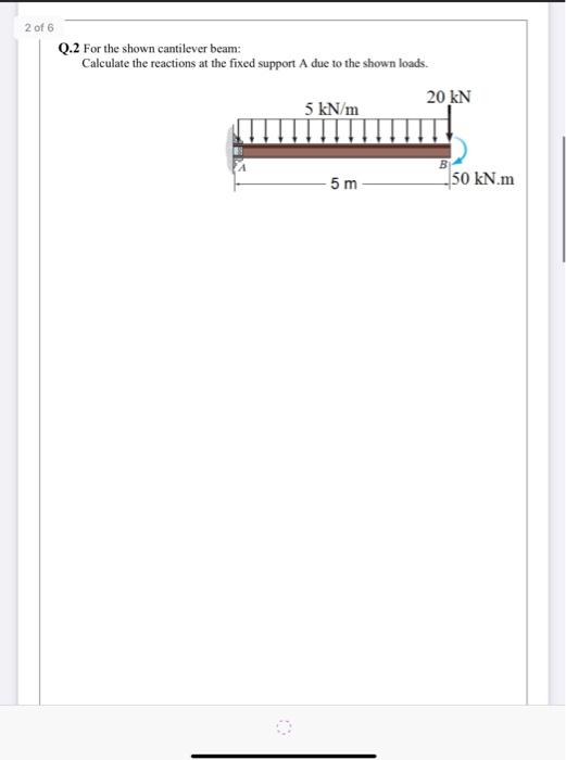 Solved Q.2 For the shown cantilever beam: Calculate the | Chegg.com