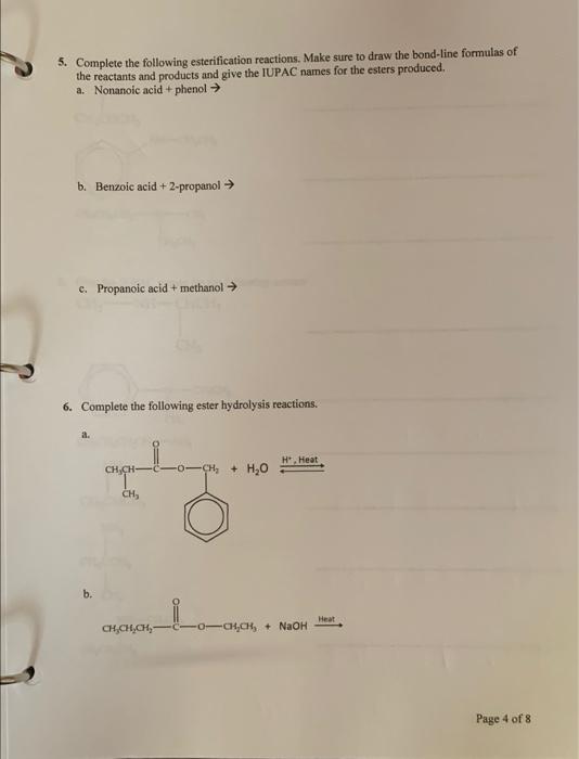 Solved 5. Complete the following esterification reactions. | Chegg.com