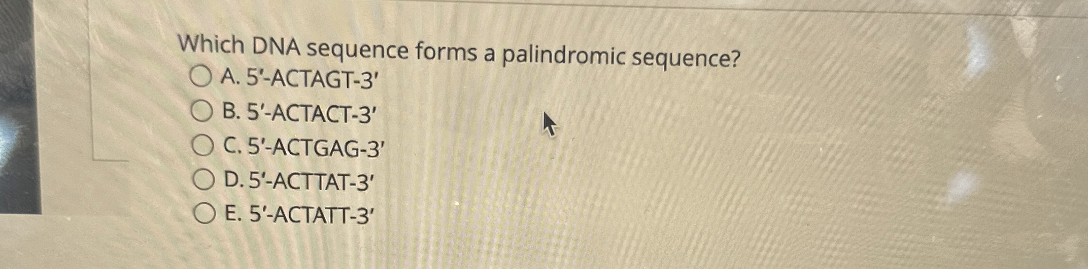 Solved Which DNA sequence forms a palindromic | Chegg.com