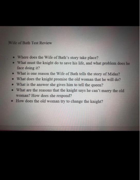 Solved Wife of Bath Test Review • Where does the wife of | Chegg.com