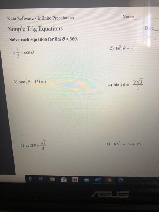 Solved Name Kuta Software - Infinite Precalculus Simple Trig | Chegg.com