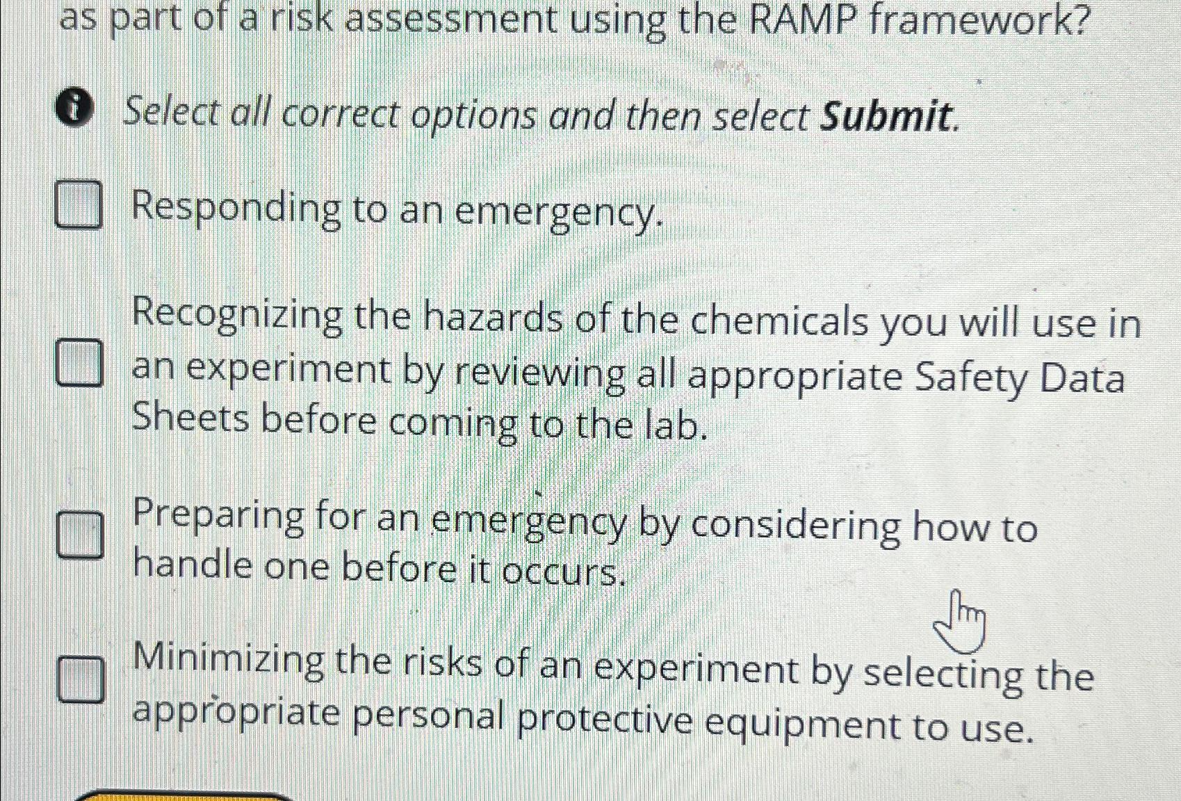 Solved as part of a risk assessment using the RAMP | Chegg.com