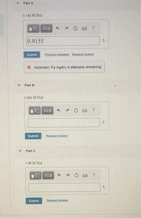 0.142MNal * Incorrect; Try Again; 5 attempts | Chegg.com