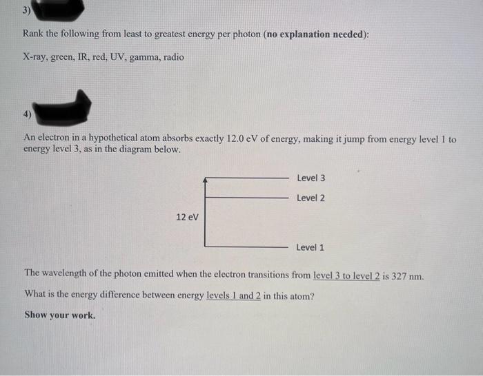 Solved Rank the following from least to greatest energy per | Chegg.com