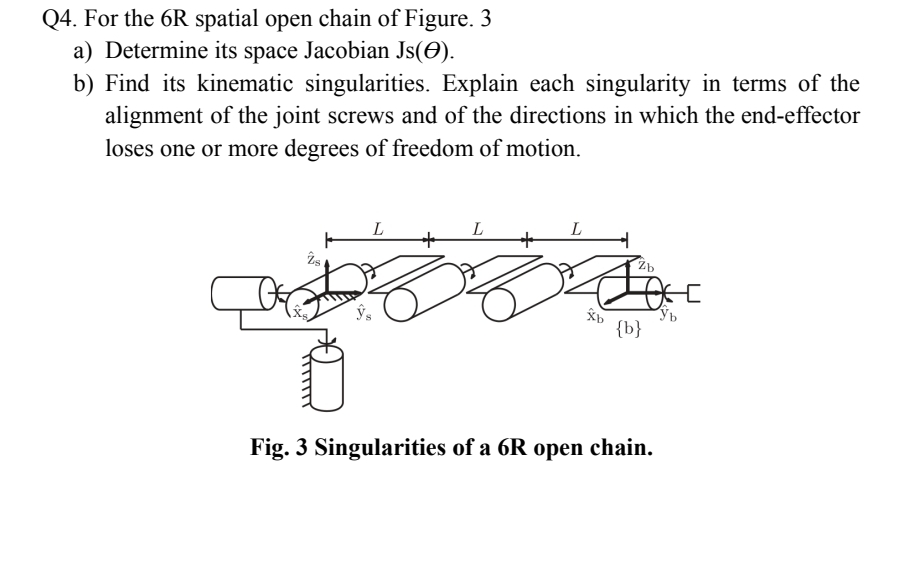 Solved Q4. ﻿For the 6R spatial open chain of Figure. 3a) | Chegg.com