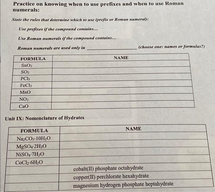 Solved Practice on knowing when to use prefixes and when to | Chegg.com