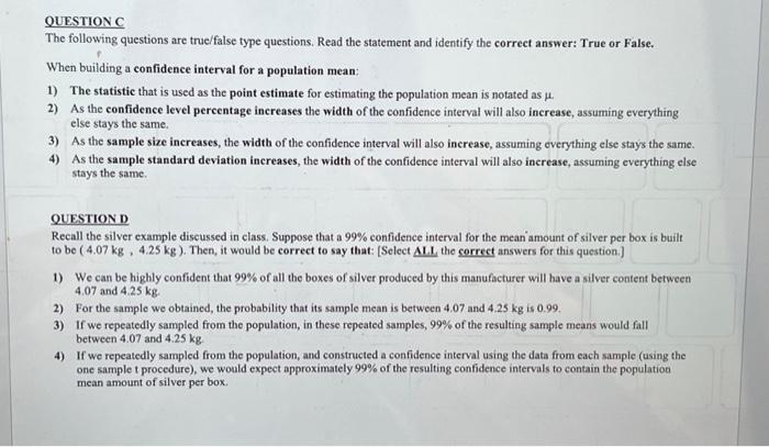 Solved QUESTION C The following questions are true/false | Chegg.com