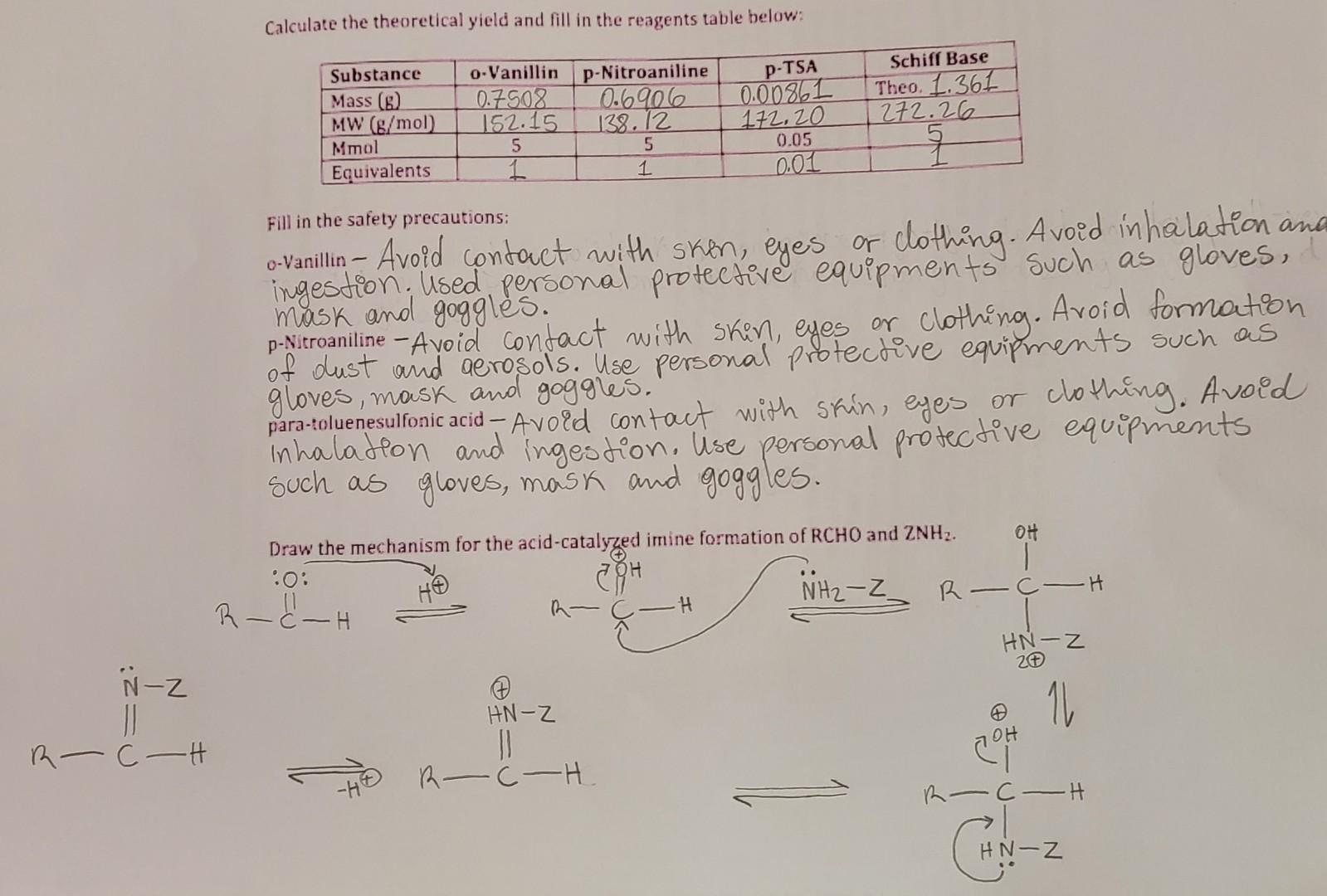 Solved Calculate the theoretical yield and fill in the | Chegg.com