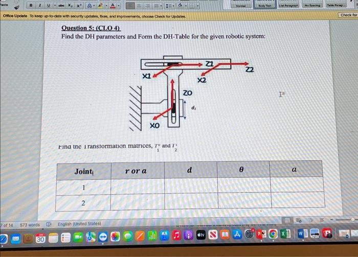 Question 5: (CLO 4) Find the DH parameters and Form | Chegg.com
