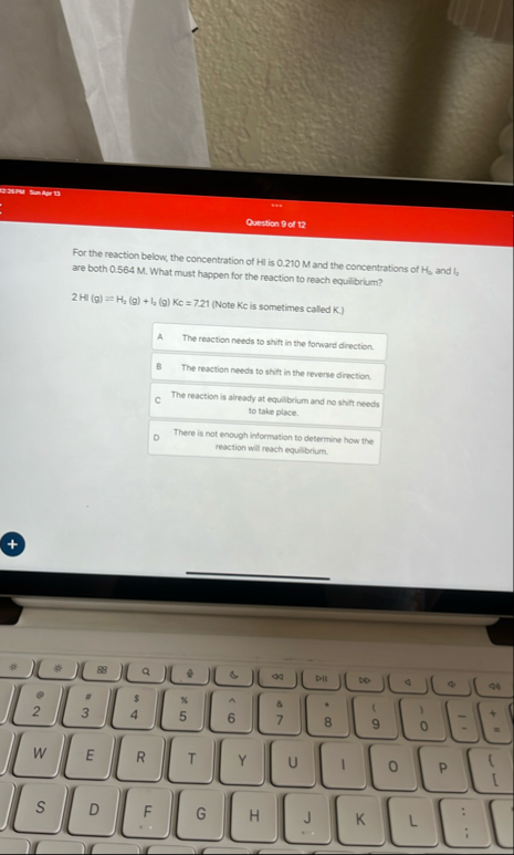 Solved maxim ghaterinOuestion 9 ﻿of 12For the reaction | Chegg.com