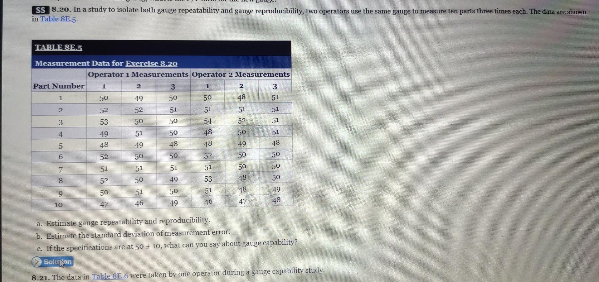 Solved SS 8.20. In a study to isolate both gauge | Chegg.com