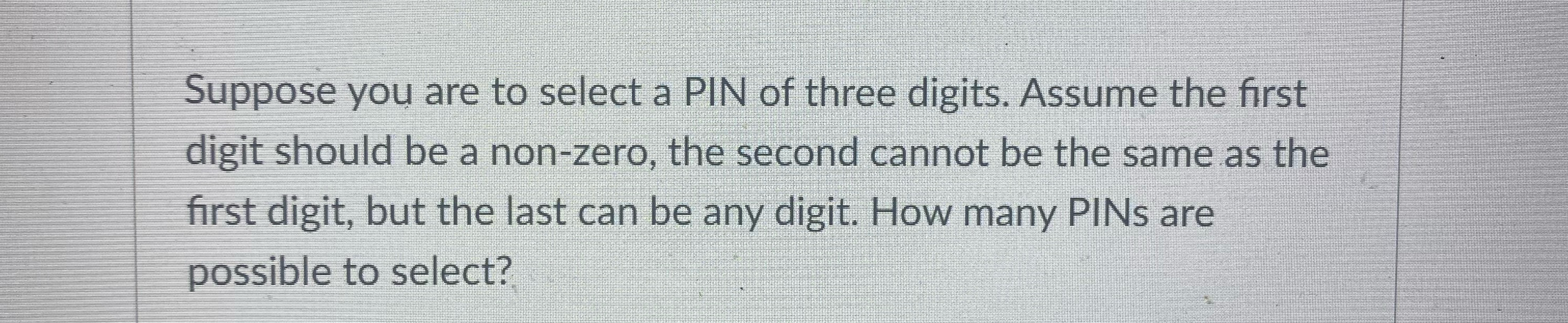 Solved Suppose you are to select a PIN of three digits. | Chegg.com