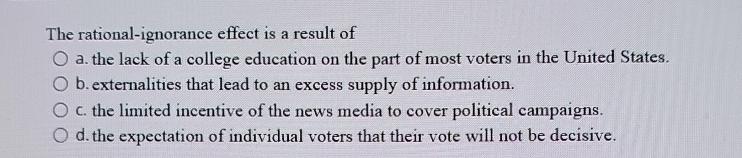 Solved The rational-ignorance effect is a result ofa. ﻿the | Chegg.com