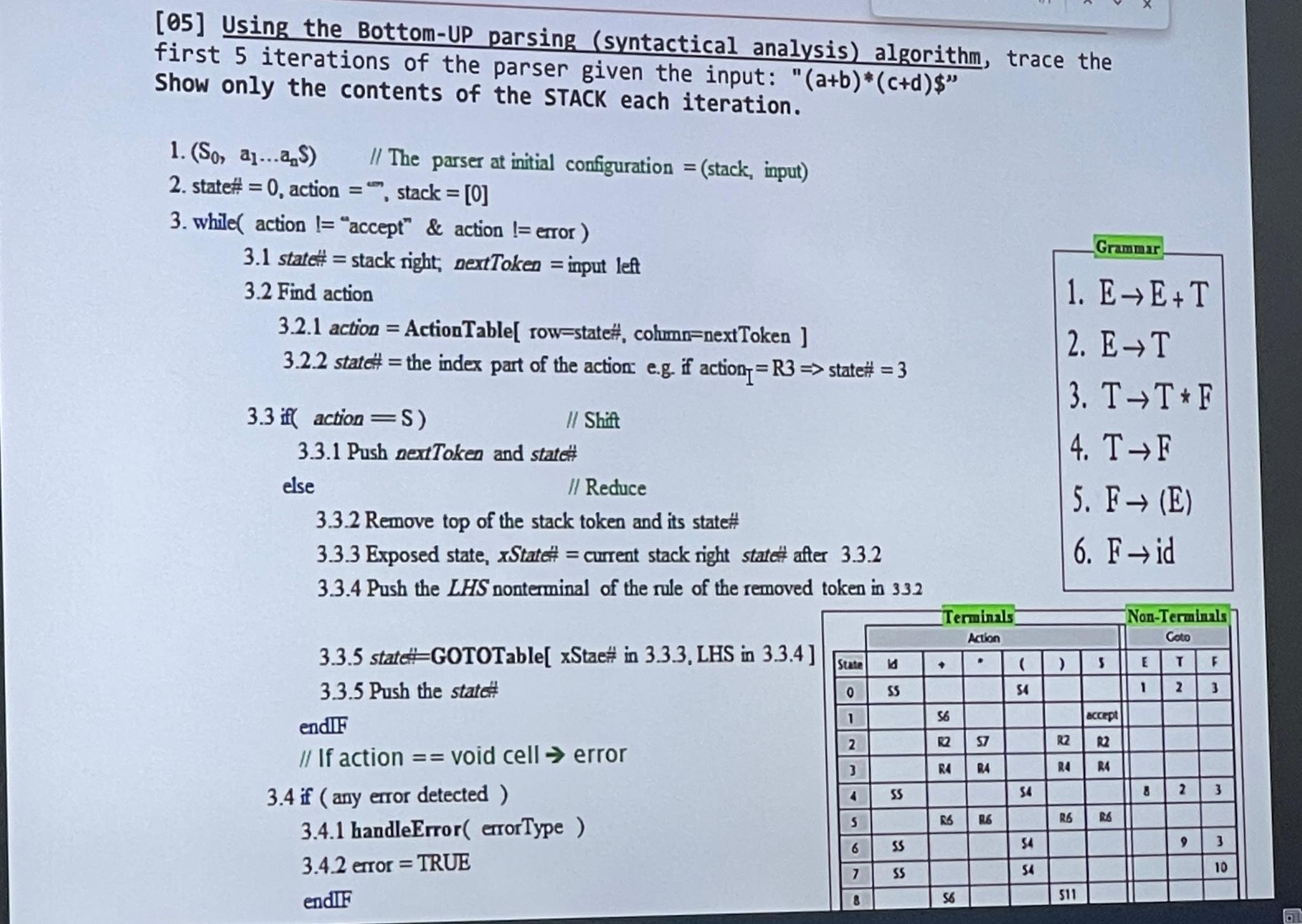 Solved [05] ﻿Using the Bottom-UP parsing (syntactical | Chegg.com