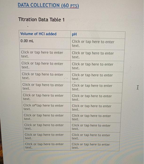 Solved DATA COLLECTION (60 pts) Titration Data Table 1 | Chegg.com
