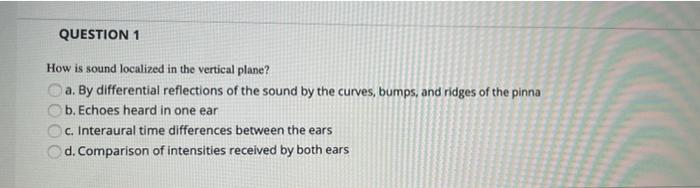 Solved QUESTION 1 How is sound localized in the vertical | Chegg.com