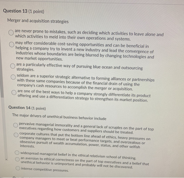 Solved Question 13 (1 point) Merger and acquisition | Chegg.com