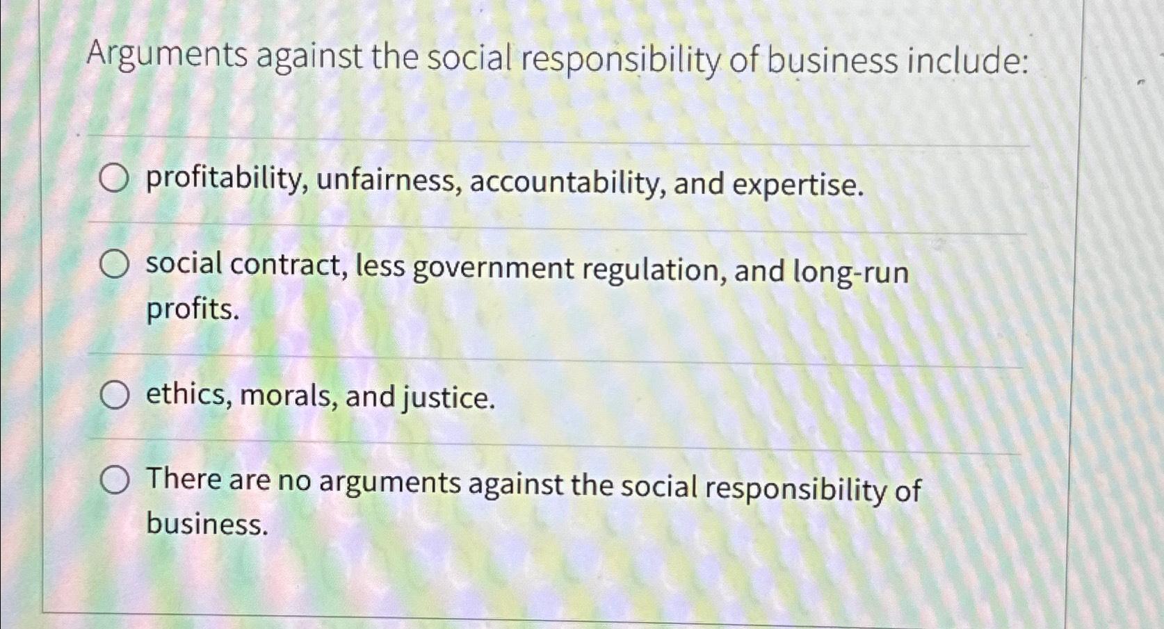 Solved Arguments against the social responsibility of | Chegg.com