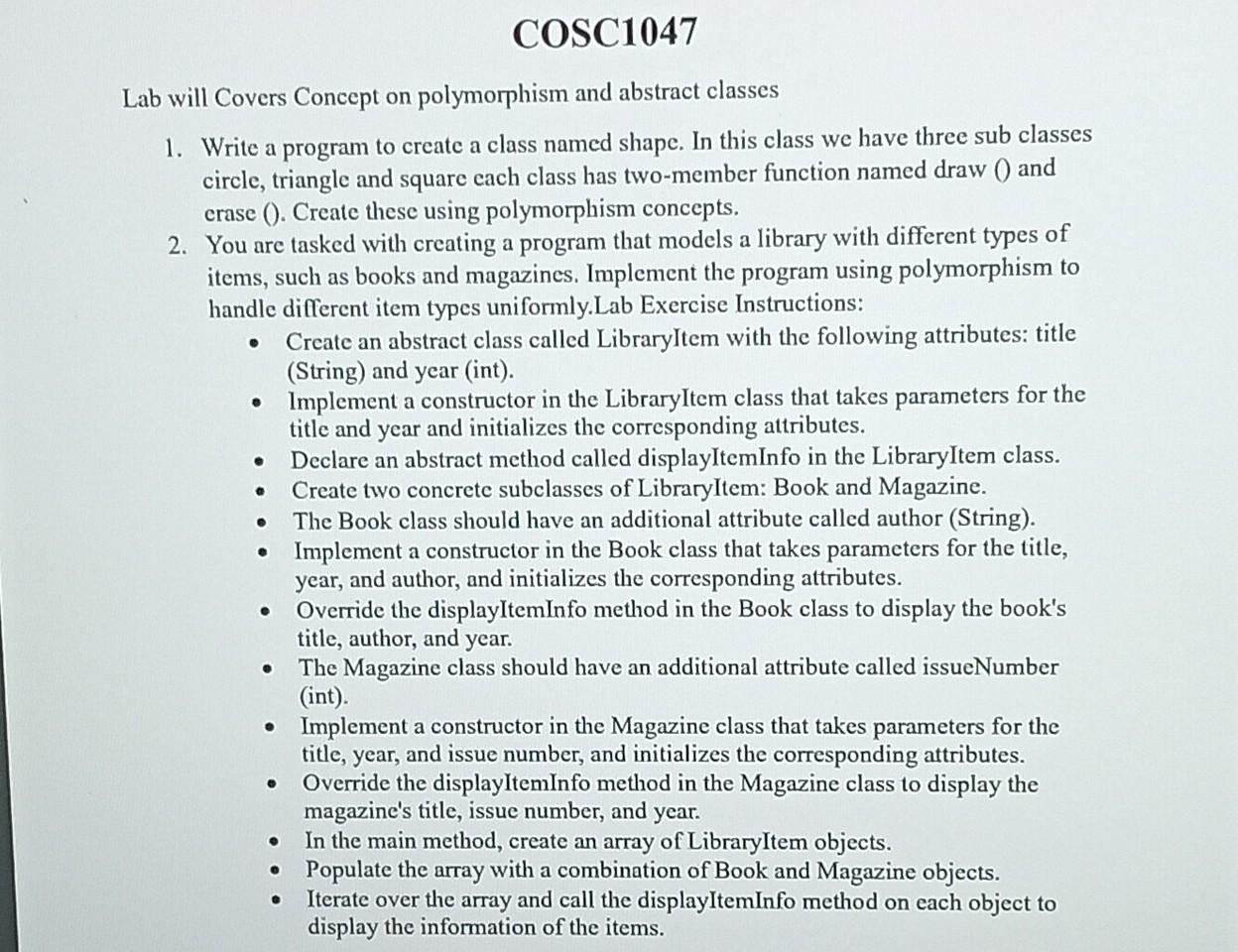 Solved Ab Will Covers Concept On Polymorphism And Abstract 8729