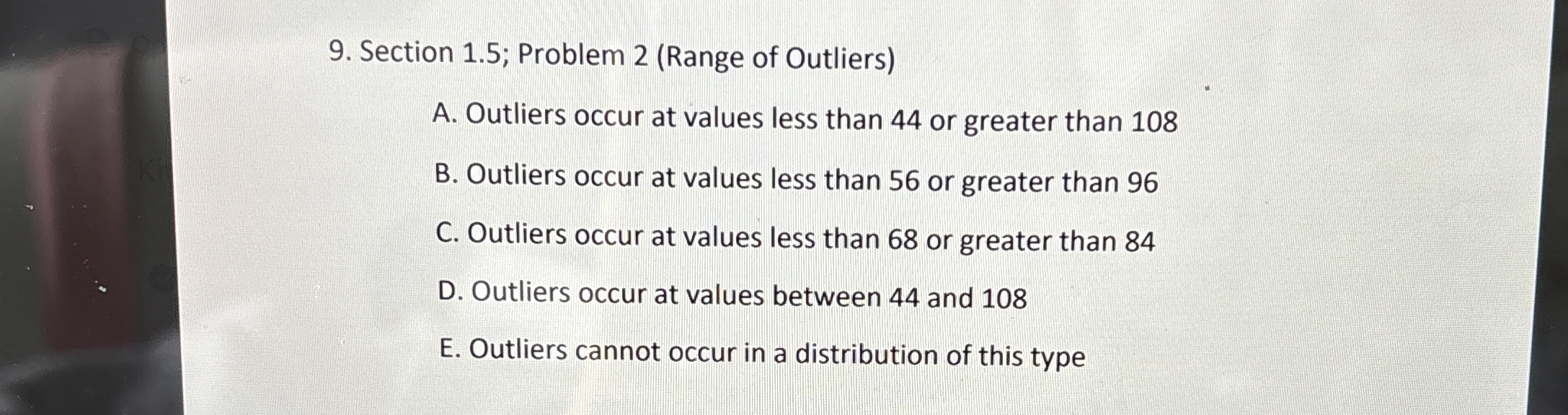 Solved Section 1.5; Problem 2 (Range of Outliers)A. | Chegg.com