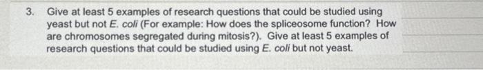 Solved 3. Give at least 5 examples of research questions | Chegg.com