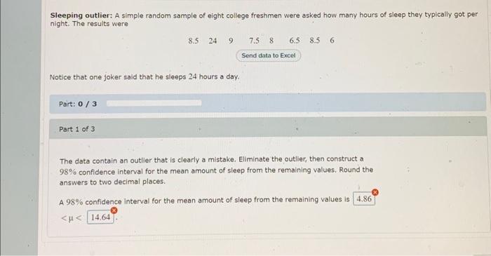 Solved Sleeping outlier: A simple random sample of eight | Chegg.com