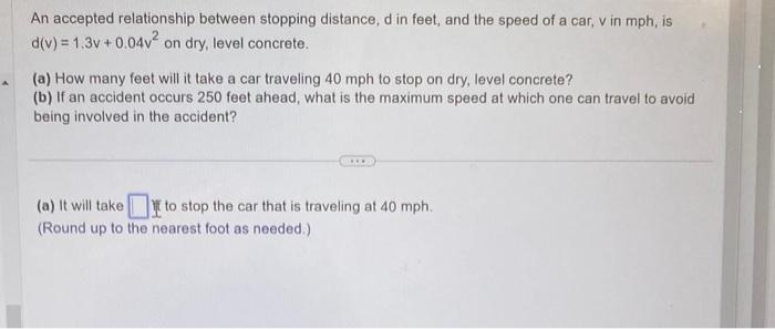 Solved An accepted relationship between stopping distance, d | Chegg.com