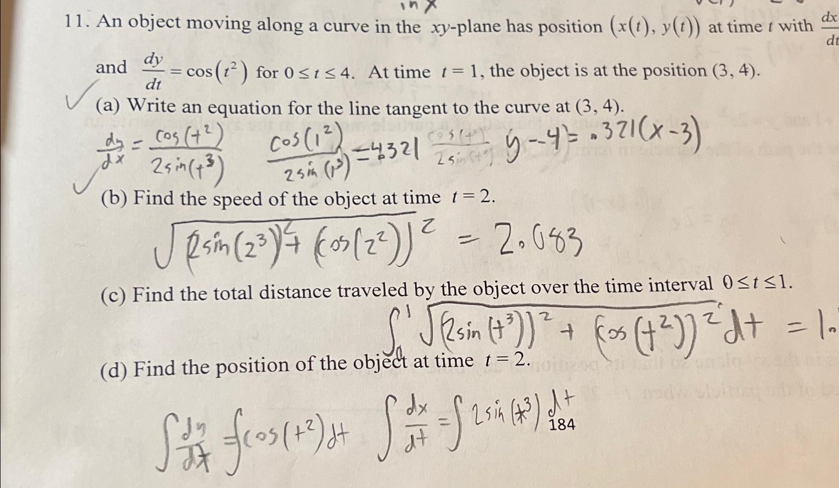 Solved An object moving along a curve in the xy-plane has | Chegg.com