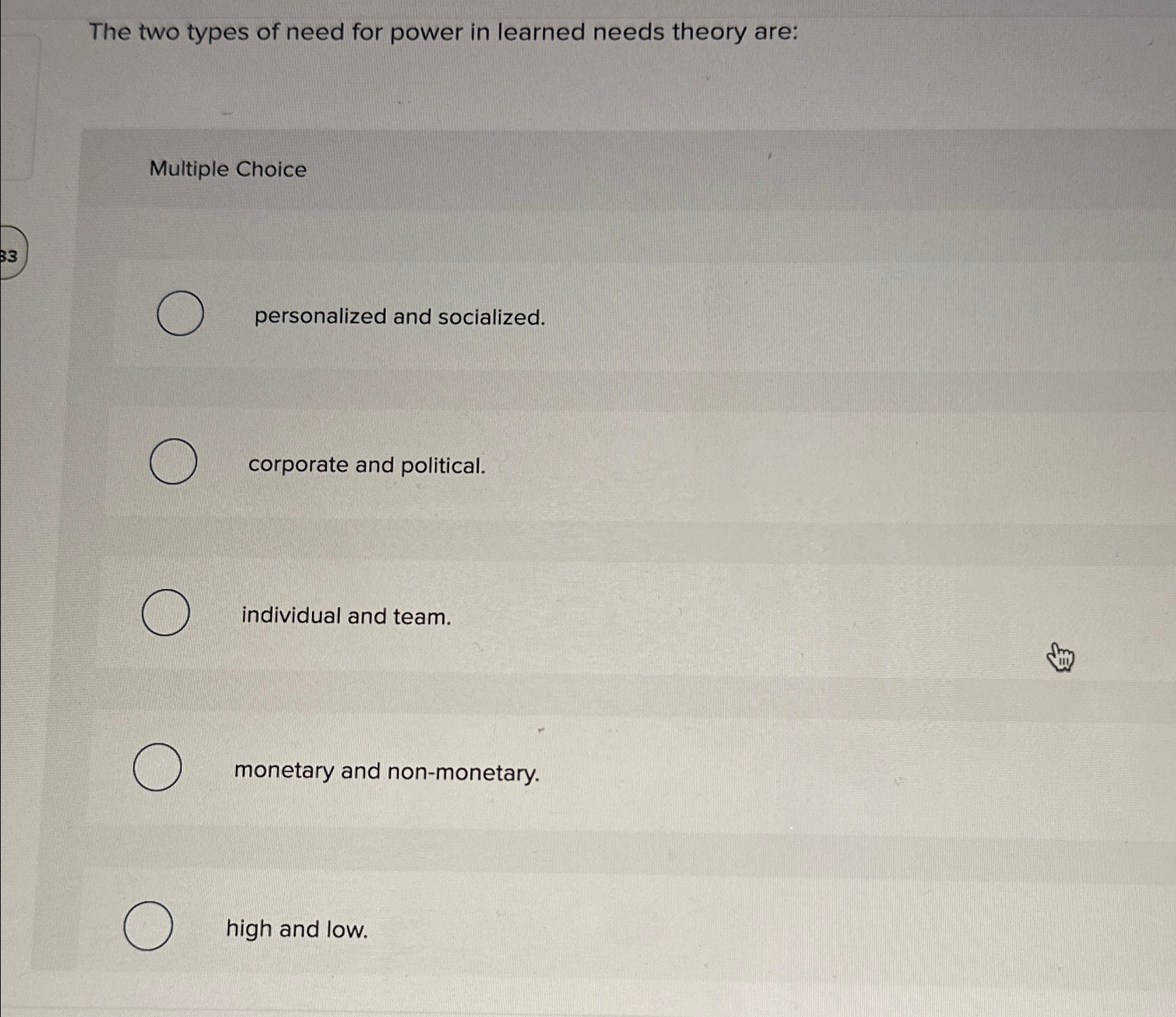 Solved The two types of need for power in learned needs | Chegg.com