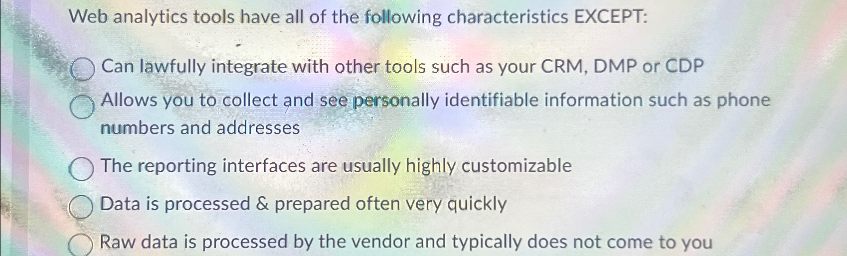 Solved Web analytics tools have all of the following | Chegg.com