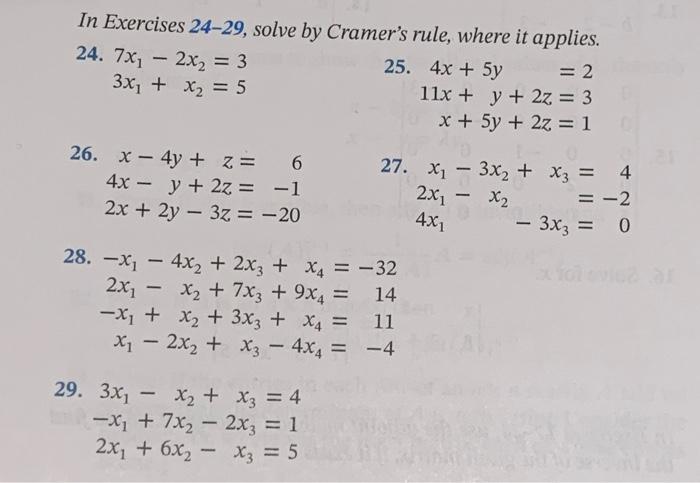 Solved In Exercises 24-29, solve by Cramer's rule, where it | Chegg.com