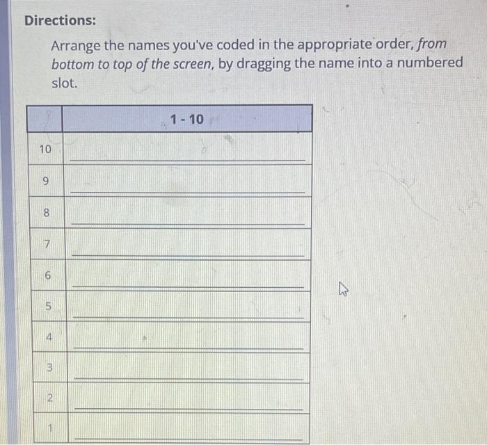 Solved Arrange the names coded in the appropriate order, | Chegg.com