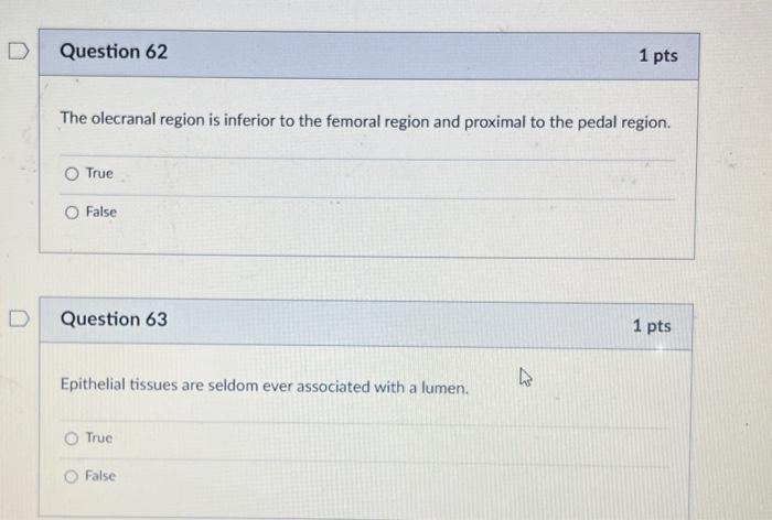 Solved The olecranal region is inferior to the femoral | Chegg.com