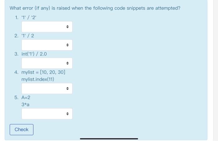 Solved What error (if any) is raised when the following code | Chegg.com
