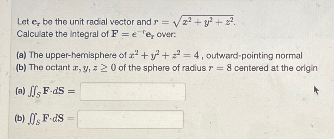 Solved Let er ﻿be the unit radial vector and | Chegg.com