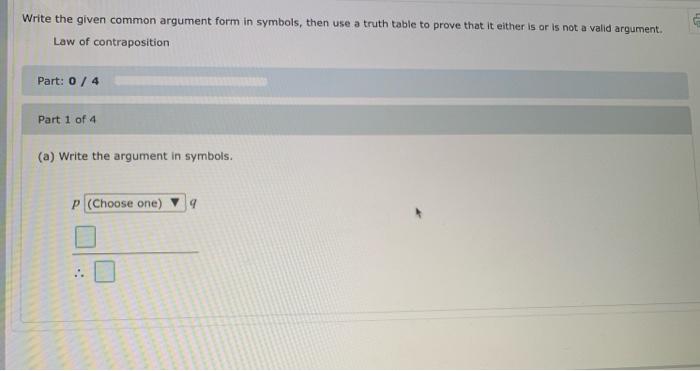 (a) Write the argument in symbols. p (Choose one) | Chegg.com
