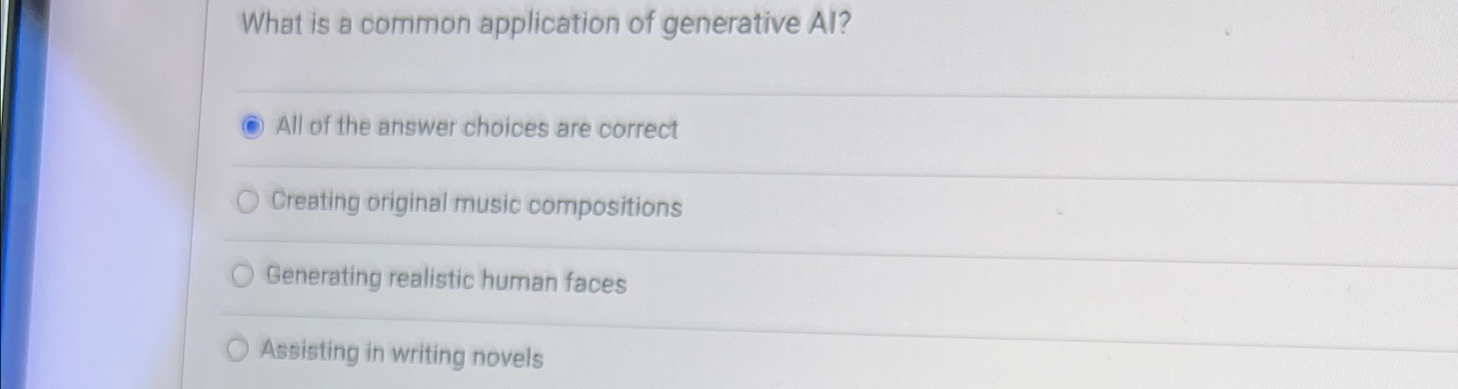 Solved What is a common application of generative Al?All of | Chegg.com
