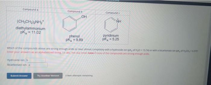 Solved Compound a (CH3CH2)2NH2+ diethylammonium pKa=11.02 | Chegg.com