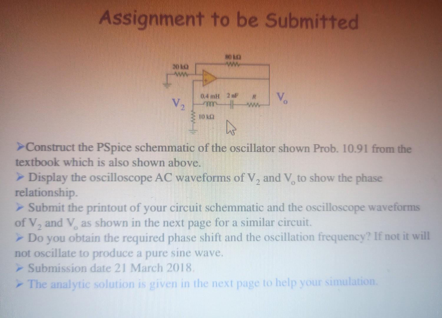 Solved Assignment to be Submitted >Construct the PSpice | Chegg.com