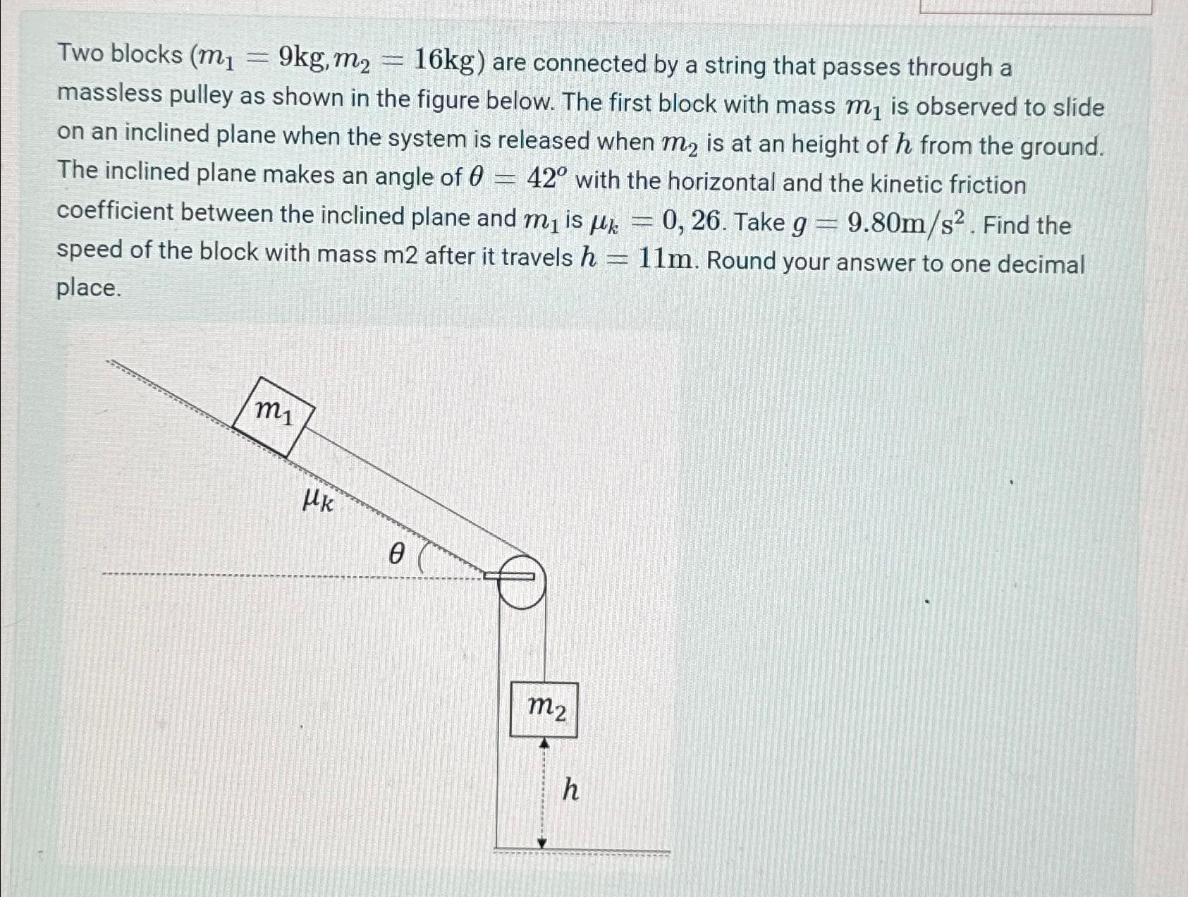 Solved Two blocks ( m1=9kg,m2=16kg ) ﻿are connected by a | Chegg.com