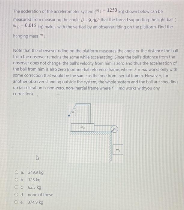 Solved The accleration of the accelerometer system m2=1250 | Chegg.com