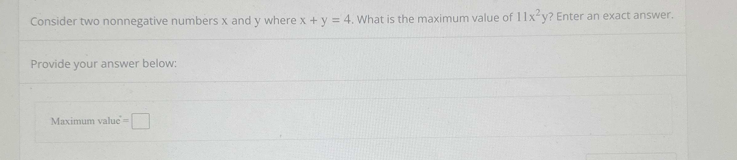 Solved Consider two nonnegative numbers x ﻿and y ﻿where | Chegg.com