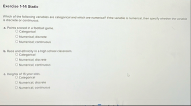 Solved Exercise 1-14 ﻿StaticWhich of the following variables | Chegg.com