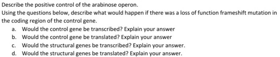 Solved Describe the positive control of the arabinose | Chegg.com