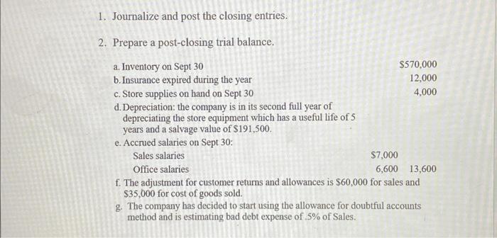 Solved 1. Journalize and post the closing entries. 2. | Chegg.com