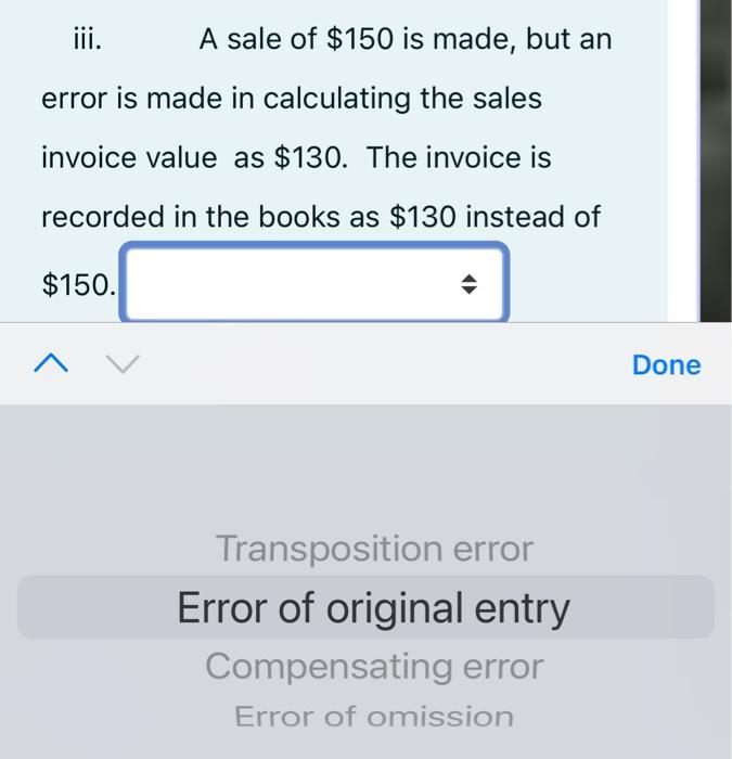 Solved Identify the different types of errors: i. A payment | Chegg.com